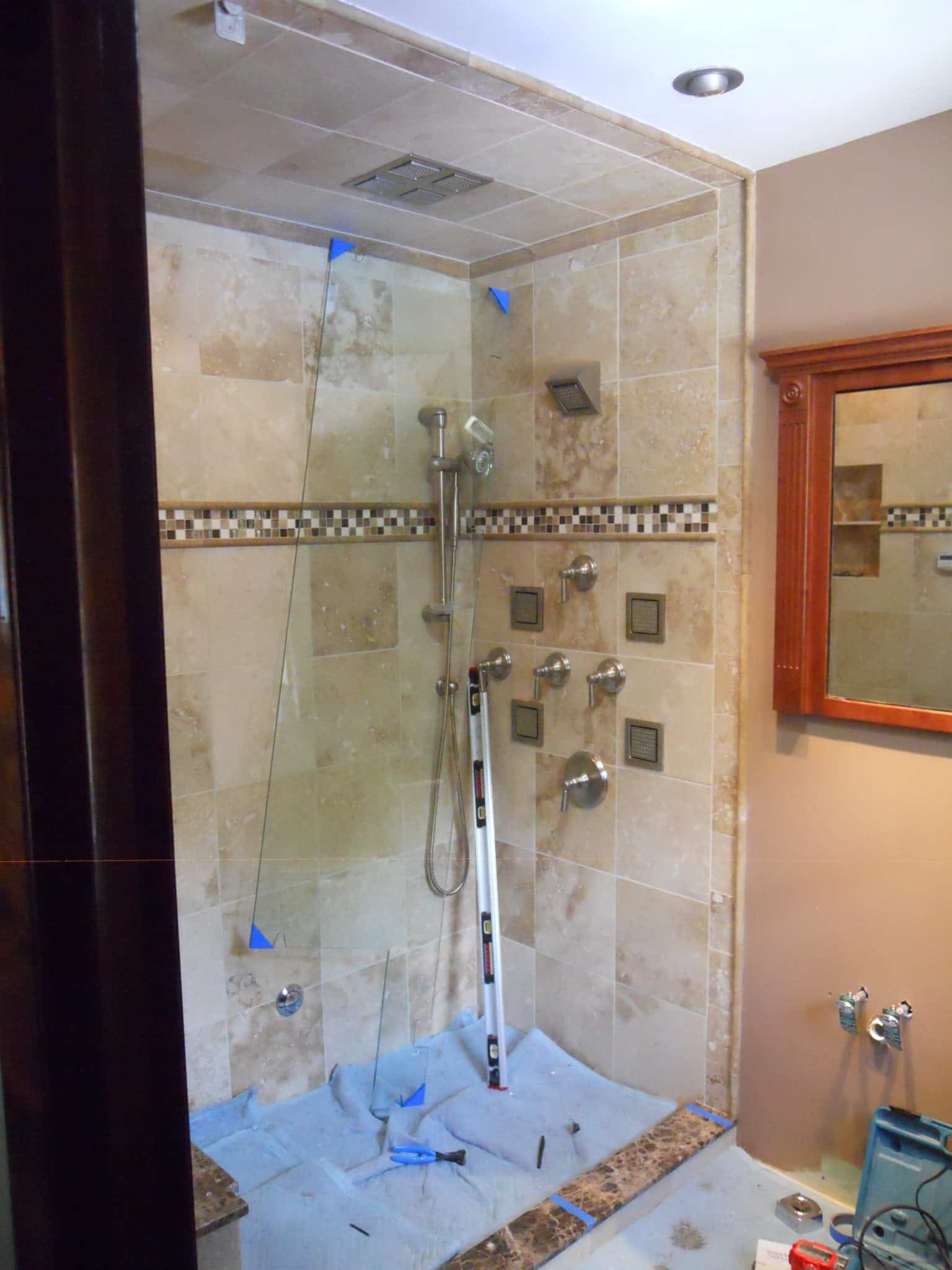 Frameless Shower Steam Enclosure with Transom Panel and Bench Seat 7 ...